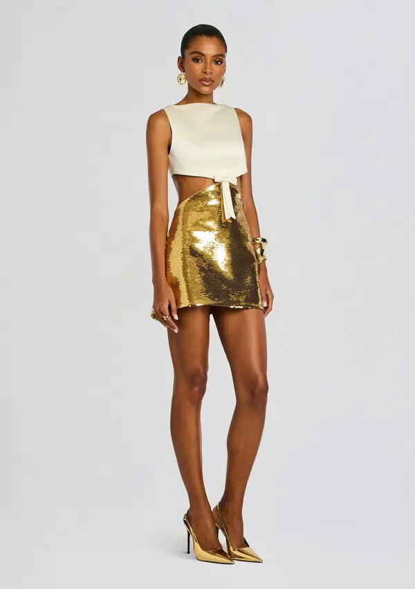 retrofete Zevy Dress in Cream,Metallic Gold - size M