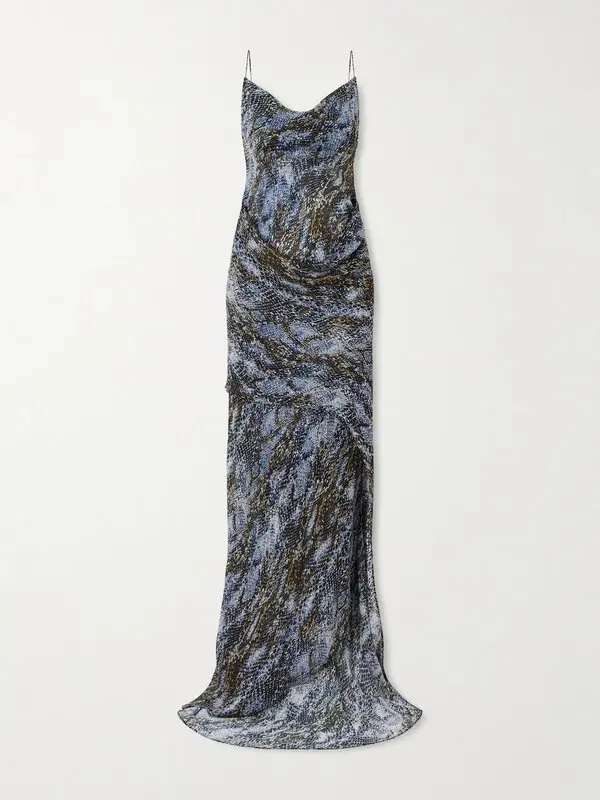 Christopher Esber Open-back Draped Snake-print Silk-chiffon Gown