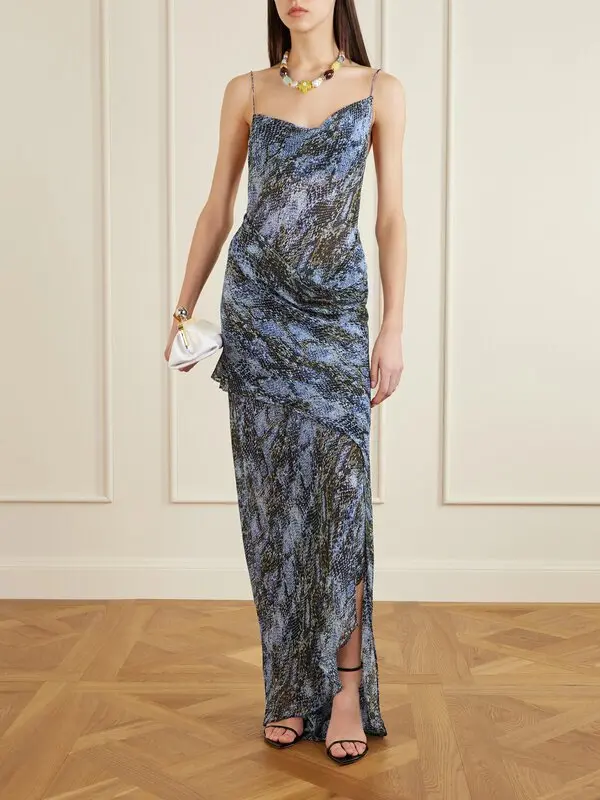 Christopher Esber Open-back Draped Snake-print Silk-chiffon Gown