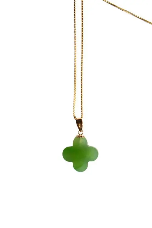 SEREE Clover Jade Pendant Necklace - Green