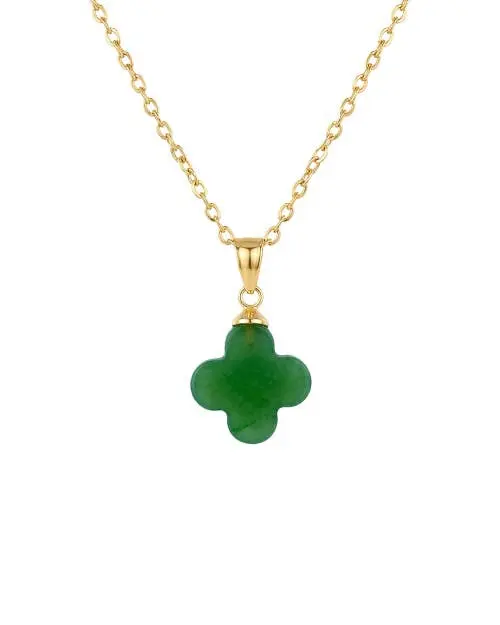 SEREE Clover Jade Pendant Necklace - Green