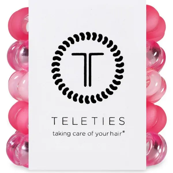 TELETIES Set Of 5 Coil Hair Ties - Pretty In Pink