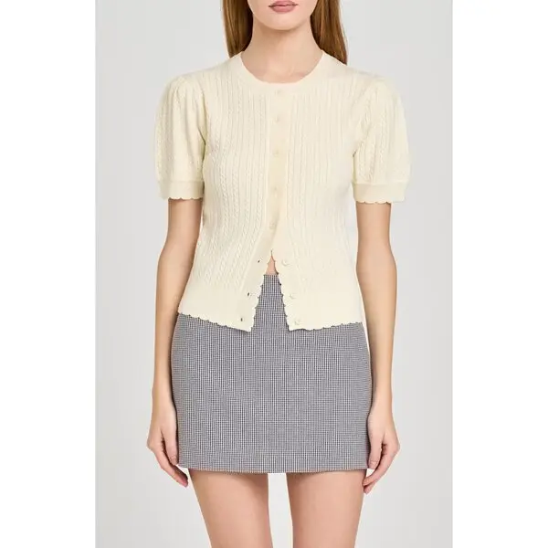 WAYF Sandra Cable Short Sleeve Cardigan - Cream
