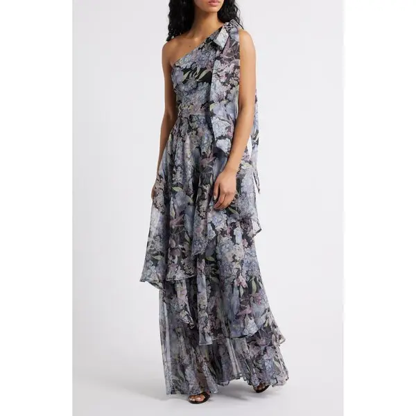 Lulus Amara Floral One-shoulder Gown