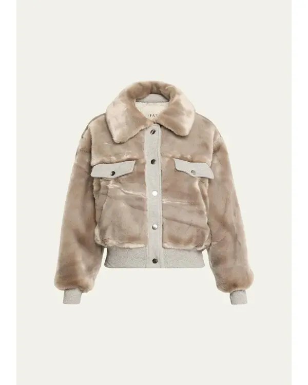 FAZ Faux-fur Bomber Jacket With Velour Trim - Silver