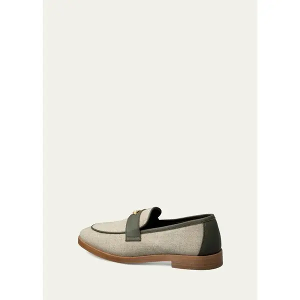 BOUGEOTTE Linen And Leather Penny Loafers