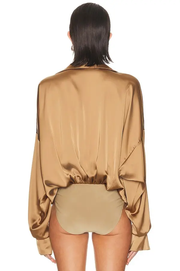 Norma Kamali Super Oversized Boyfriend Bodysuit - Camel