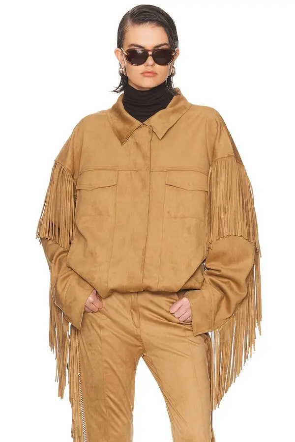 Norma Kamali Fringe Oversized Jacket - Camel