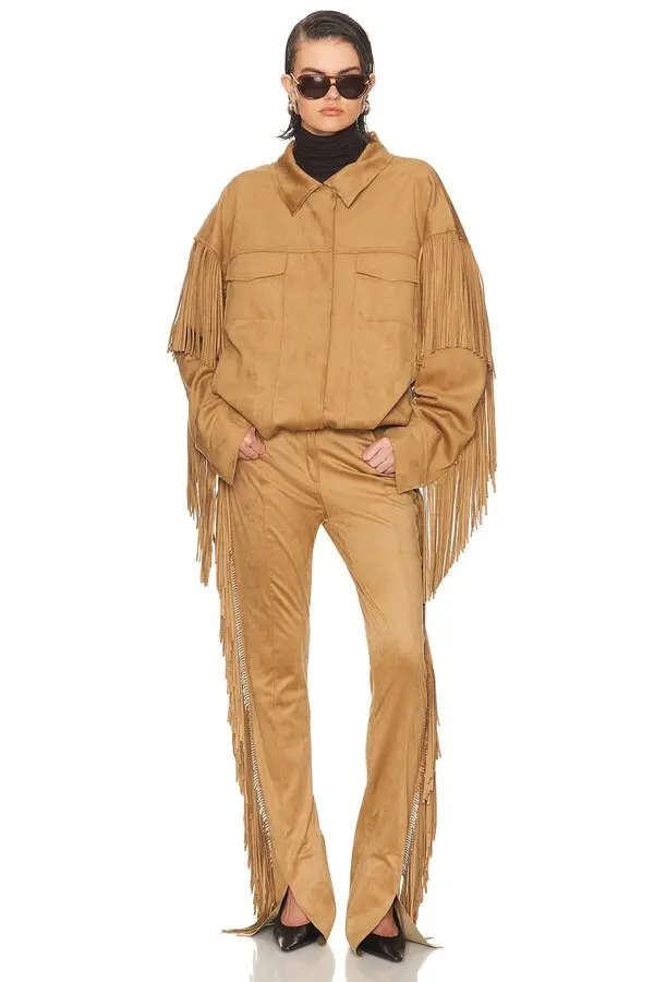 Norma Kamali Fringe Oversized Jacket - Camel