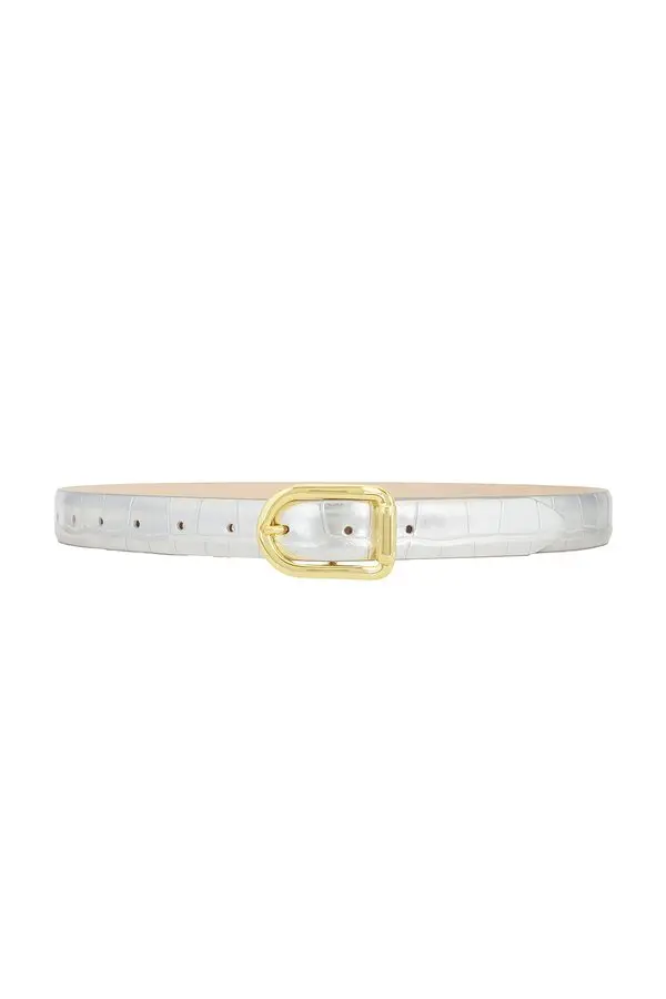 DEHANCHE Mija Mirror Croc Belt - Silver Croco & Gold