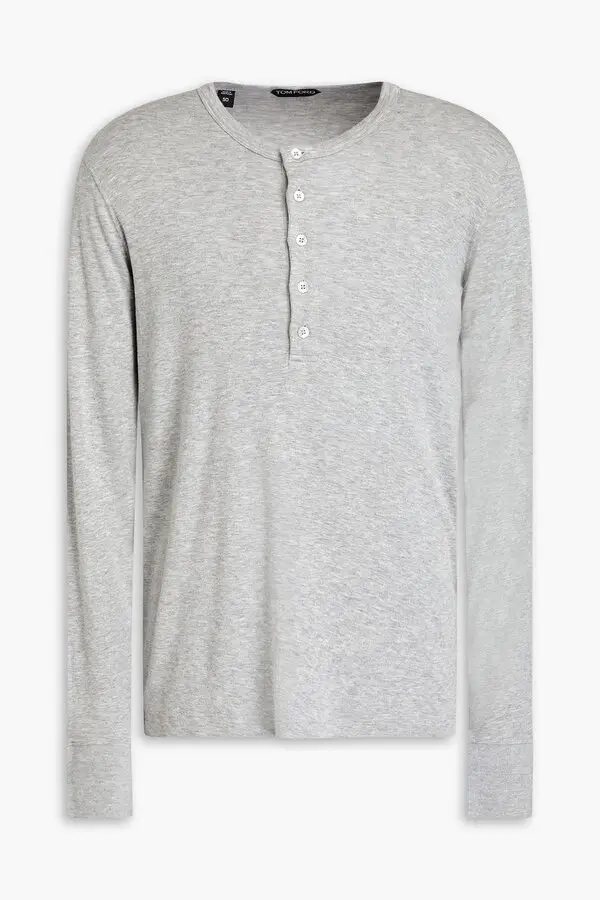 TOM FORD Cotton And Modalblend Jersey Henley Tshirt - Light Gray