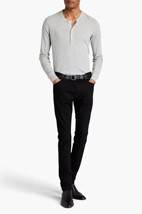TOM FORD Cotton And Modalblend Jersey Henley Tshirt - Light Gray