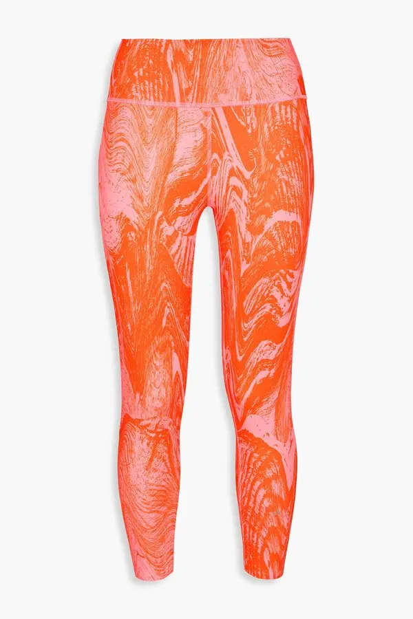 Adidas By Stella McCartney Cropped Printed Stretch Leggings - Bright Orange