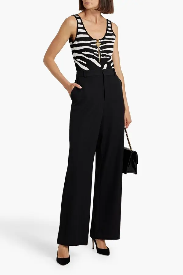 Balmain Grain De Poudre Wool Wide-leg Pants - Black