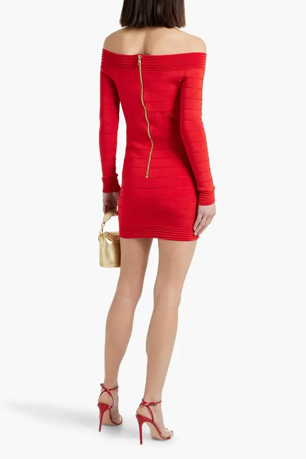Balmain Off-the-shoulder Stretch-knit Mini Dress