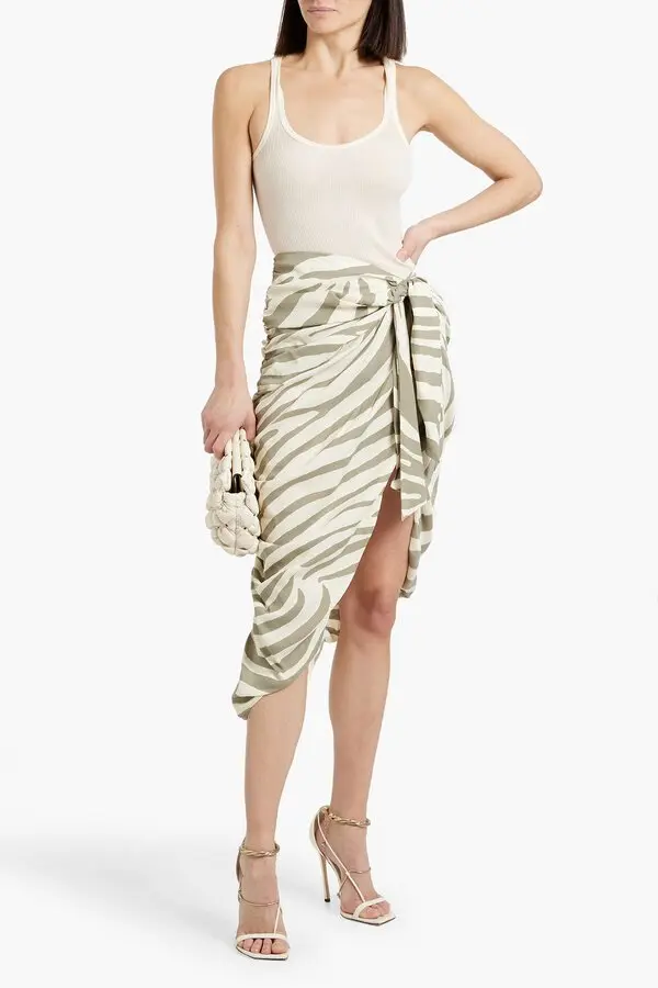 Balmain Wrap-effect Zebra-print Twill Midi Skirt