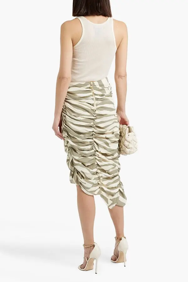 Balmain Wrap-effect Zebra-print Twill Midi Skirt