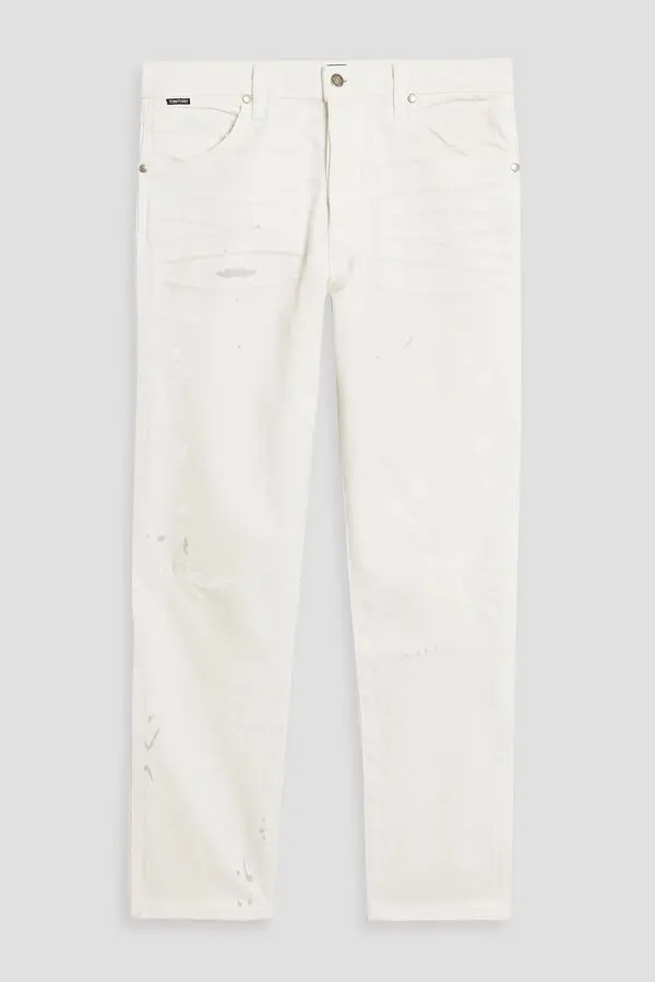 TOM FORD Tapered Distressed Painted Denim Jeans - Off-white