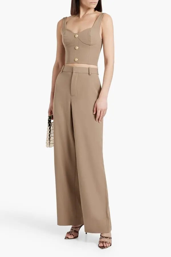 Balmain Cropped Grain De Poudre Wool Bustier Top - Taupe