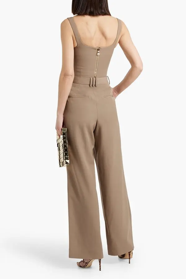 Balmain Cropped Grain De Poudre Wool Bustier Top - Taupe