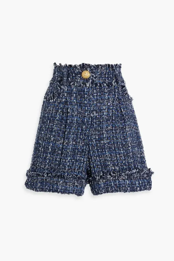 Balmain Frayed Metallic Bouclé-tweed Shorts
