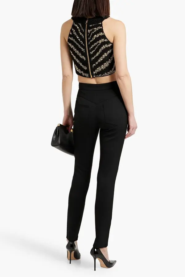 Balmain Quilted Grain De Poudre Wool-blend Slim-leg Pants