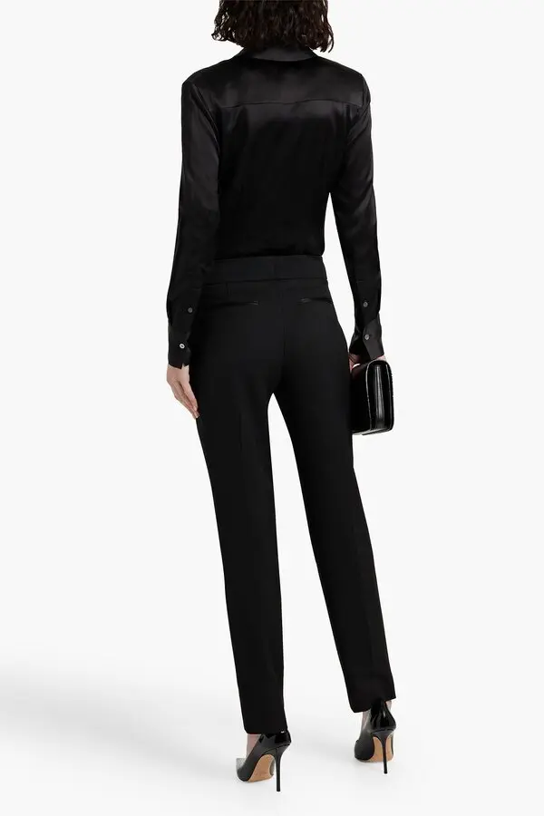 TOM FORD Satin-trimmed Grain De Poudre Wool Tapered Pants