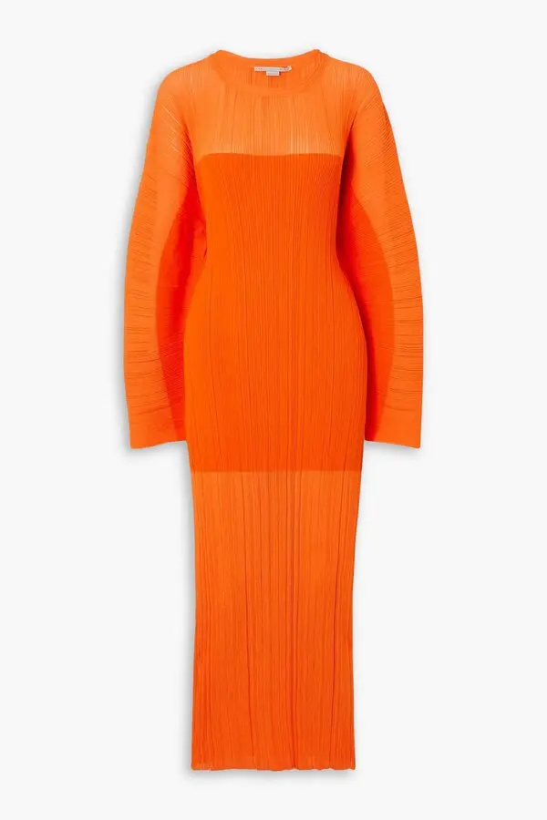 Stella McCartney Plissé-knit Midi Dress - Bright Orange