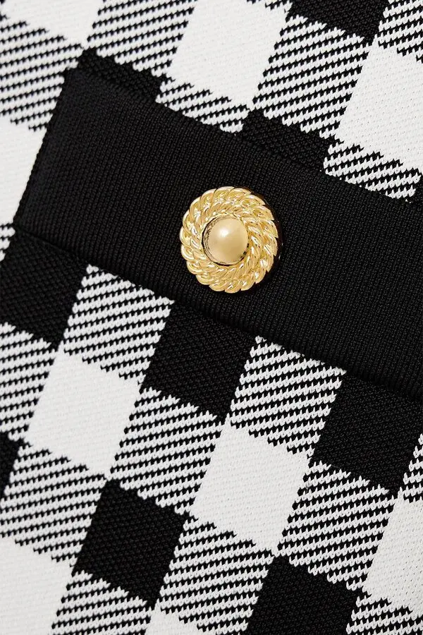 Balmain Button-embellished Gingham Jacquard-knit Mini Dress - Black