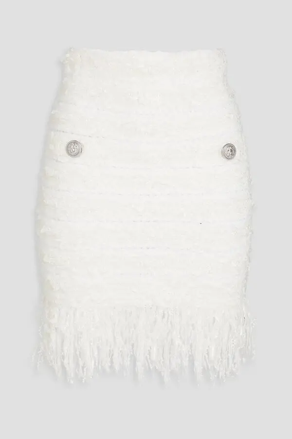 Balmain Fringed Metallic Bouclé-knit Mini Skirt - Ivory