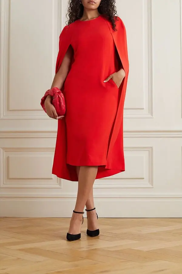Stella McCartney Cape-effect Crepe Midi Dress - Red
