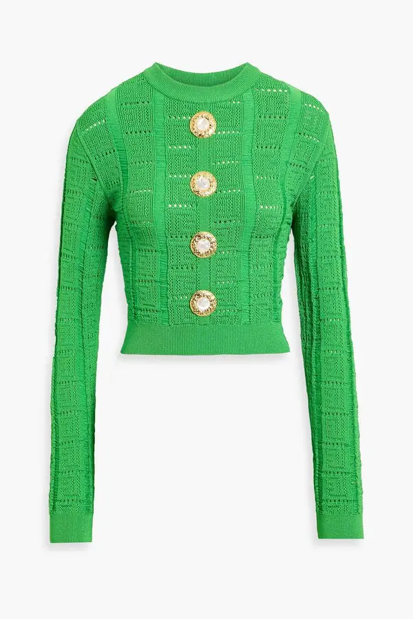 Balmain Embellished Pointelle-knit Sweater