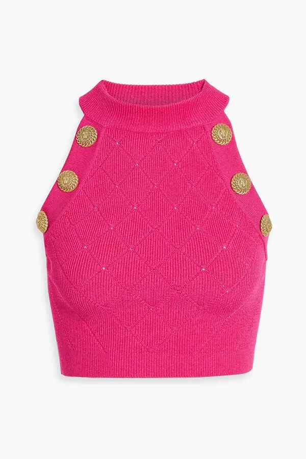 Balmain Cropped Pointelle-knit Top