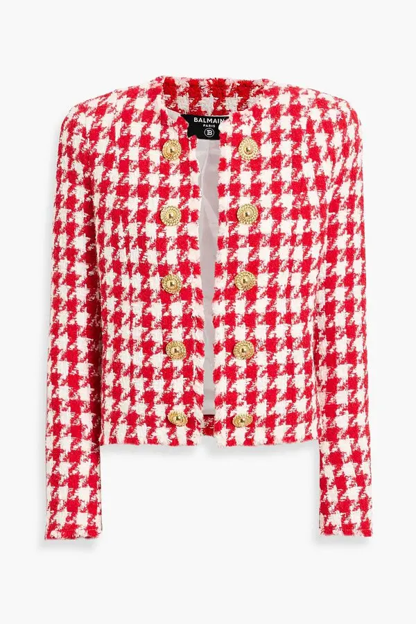 Balmain Houndstooth Tweed Jacket - Red
