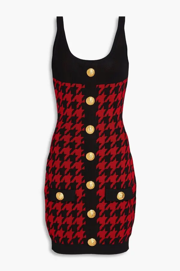 Balmain Houndstooth Jacquard-knit Mini Dress