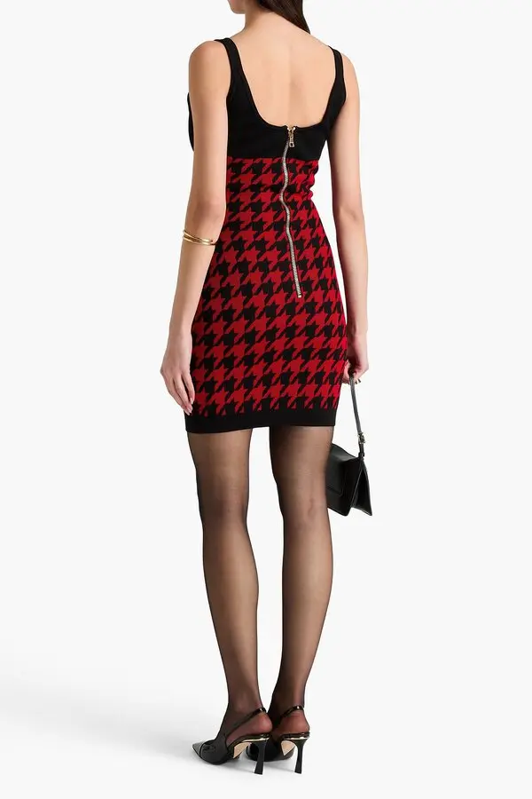 Balmain Houndstooth Jacquard-knit Mini Dress