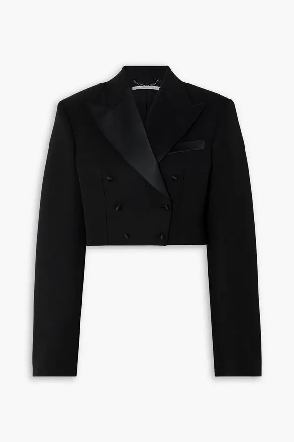 Stella McCartney Double-breasted Cropped Wool Blazer With Satin Trims