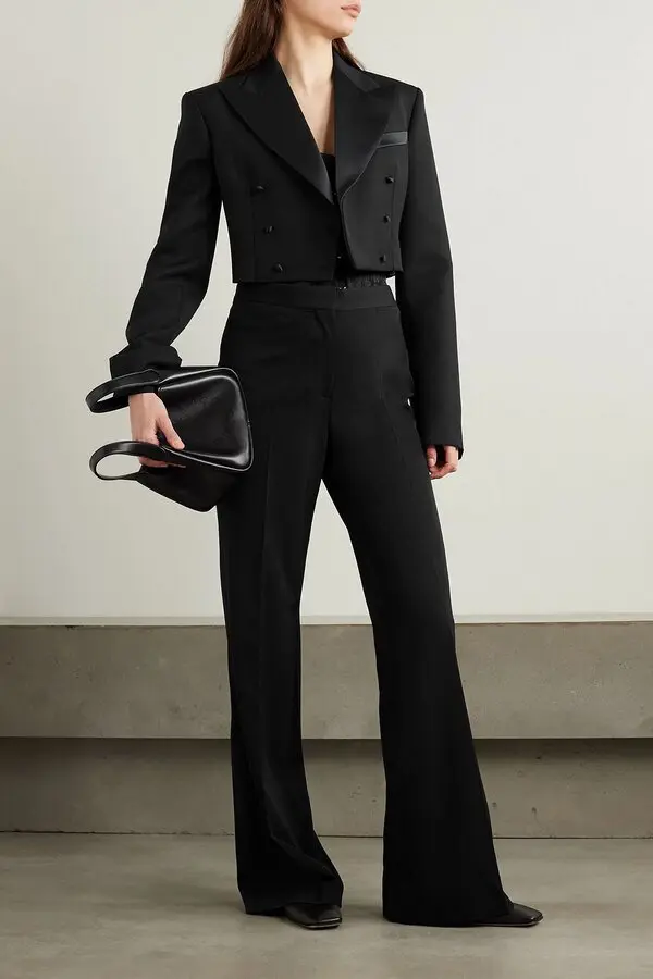 Stella McCartney Double-breasted Cropped Wool Blazer With Satin Trims