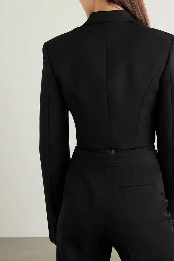 Stella McCartney Double-breasted Cropped Wool Blazer With Satin Trims
