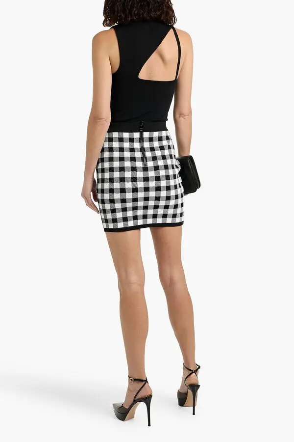 Balmain Checked Jacquard Knit Mini Skirt - Black