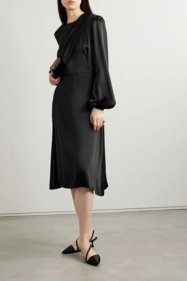 Stella McCartney Draped Duchess-satin Midi Dress - Black