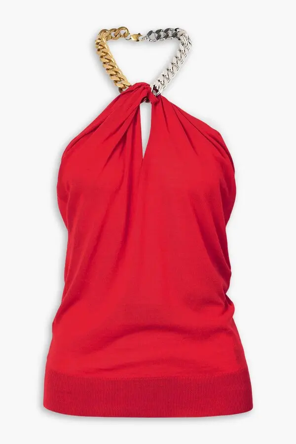 Stella McCartney Chain-embellished Wool Halterneck Top