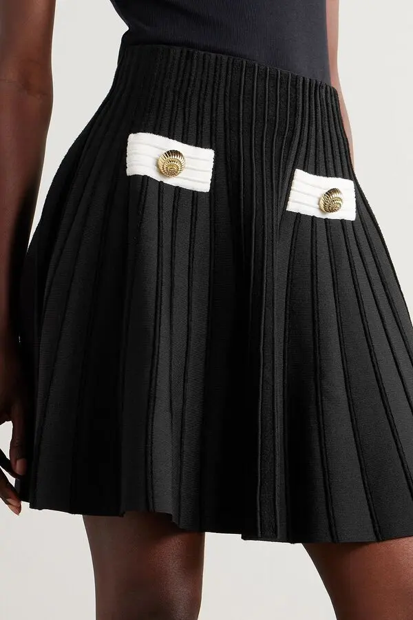 Balmain Button-embellished Knitted Mini Skirt