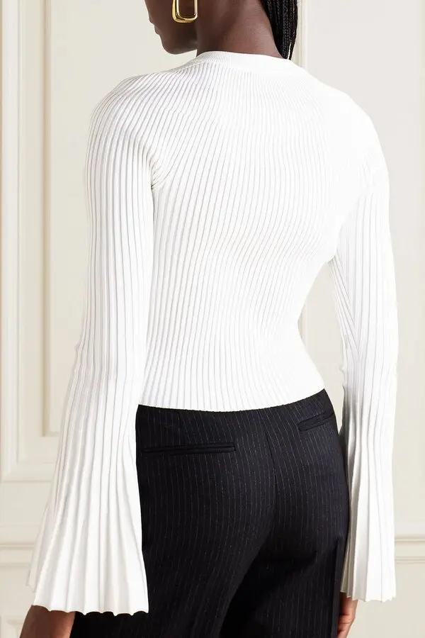 Balmain Pleated Ribbed-knit Cardigan - White