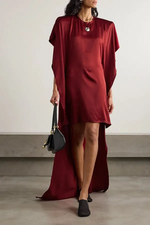 Stella McCartney Asymmetric Draped Cape-effect Satin Maxi Dress - Claret