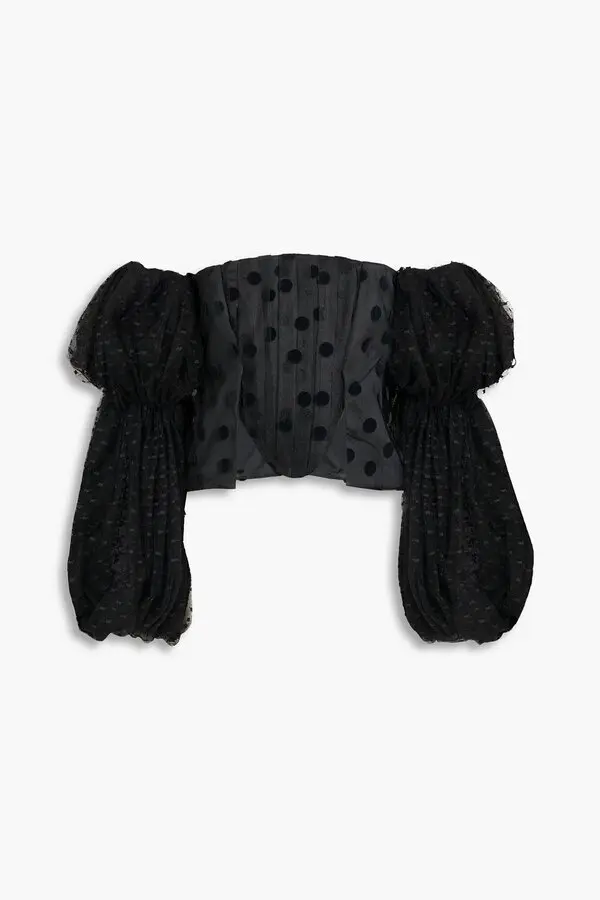 Stella McCartney Off-the-shoulder Flocked Tulle Top