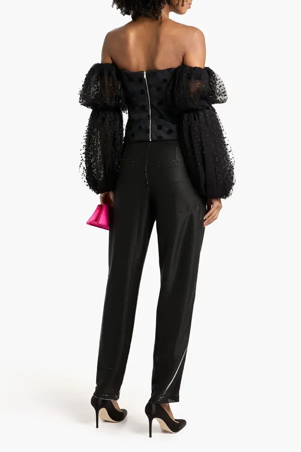 Stella McCartney Off-the-shoulder Flocked Tulle Top
