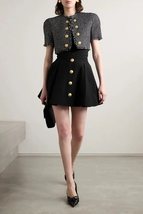 Balmain Button-embellished Pleated Mini Skirt