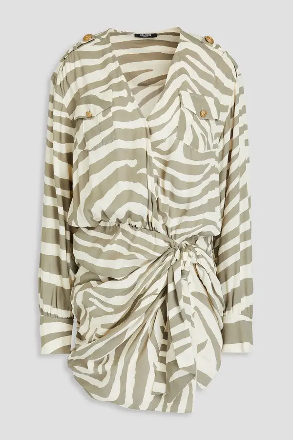 Balmain Zebra-print Twill Mini Dress - Sage Green