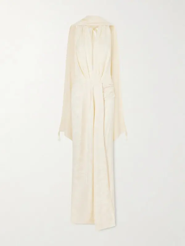 Johanna Ortiz Tasseled Satin-jacquard Halterneck Maxi Dress - Neutrals
